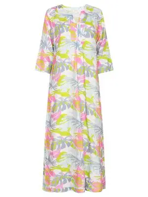 NOLOGO-CHIC Fern Silver Leaf Maxi Dress Linen Multi - Gray