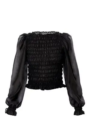 AGGI BY HALEWSKI Abby Lyocell Blend Puff Sleeve Top - Black