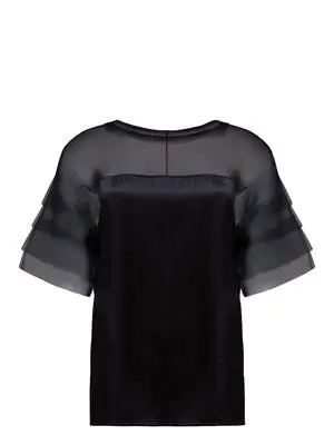 HELENE GALWAS Helene Galwas Donna Silk Stretch Satin Blouse With Organza Detail