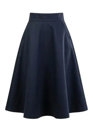 NIKKA PLACE Cotton Midi Flared Skirt With High Waist - Blue