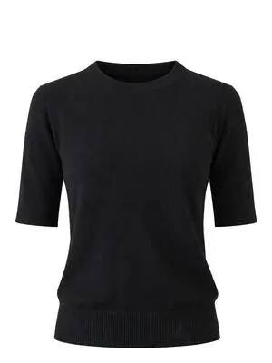 NUVV COLLECTION Cashmere And Wool Blend Short Sleeve Sweater – Premium Italian Yarn - Black