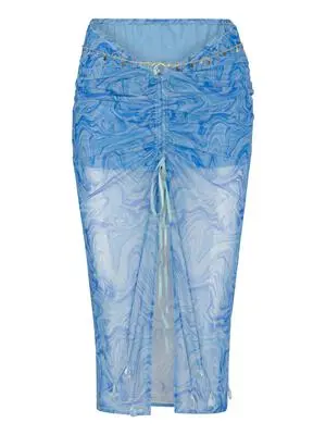 EMPRESS MIMI Siren Song Ruched Skirt With Wave Print - Blue