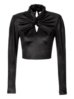 AGGI BY HALEWSKI Dalia Power Long Sleeve Crop Top With A Knot - Black