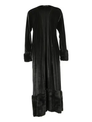 JENNAFER GRACE Velvet Faux Fur Trimmed Coat - Black