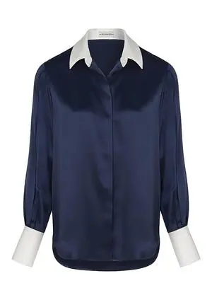 THE SUMMER EDIT Naomi Slim Fit Shirt Navy - Blue