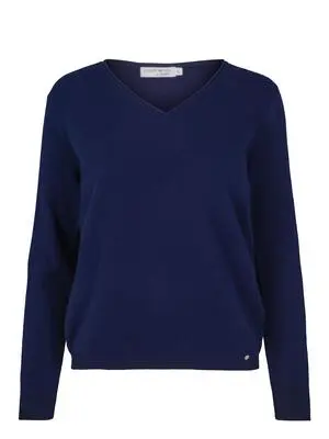 TIRILLM Cilla V-neck Merino Wool Pullover, Navy - Blue