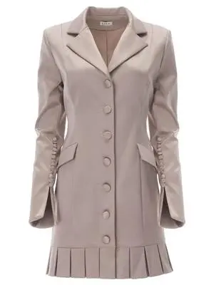 LITA COUTURE Elegant Mini Dress With Buttons And Pleats - Grey