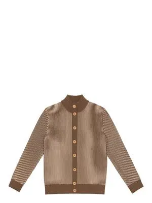 NUVV COLLECTION S Striped Milano-stitch Cardigan – Premium Italian Wool Blend - Brown