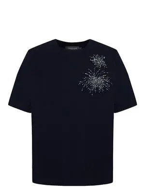 EXQUISE Regular Minimalist Sparkle Accent Madilyn T-shirt Navy - Blue