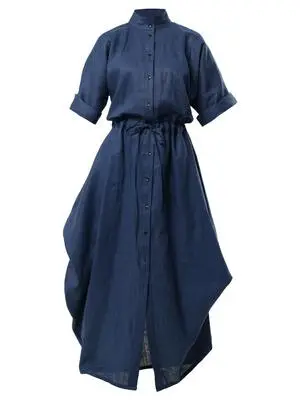 METAMORPHOZA Long Linen Shirt Dress - Blue
