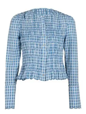 ROSE & NANCY Mary Cotton Gingham Check Smocked Blouse - Blue