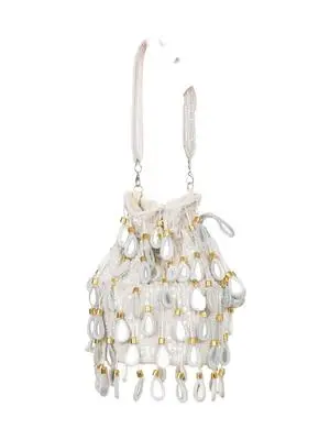 PODE Keisha Ivory Embellished Drawstring Bag White