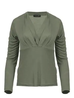 CONQUISTA Dusty Long Sleeve, Faux Wrap Top In Stretch Jersey Sustainable Fabric Green