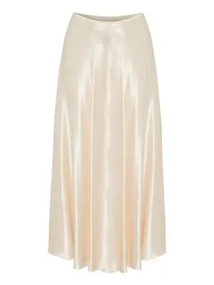 EXQUISE Neutrals Regular Shiny Satin Flared Midi Skirt Ecru - Beige