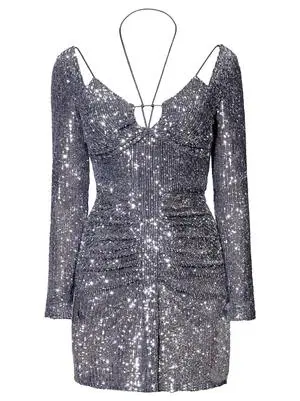 AGGI BY HALEWSKI Dianna Diamond Mini Sequin Long Sleeves Dress - Silver
