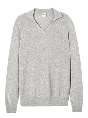 SALTS CASHMERE Split Neck Polo Sweater Marl - Grey