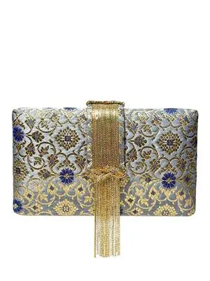 SIMITRI Empress Fringe Clutch Grey