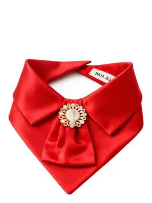 JULIA ALLERT Detachable Satin Jabot Collar With Brooch - Red