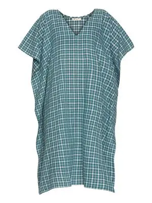 HERITAGEMODA Handwoven Cotton Turquoise Check Kaftan - Blue