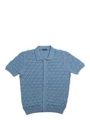 EIGHT X Spire Crochet Short Sleeve Button Up Shirt - Blue
