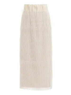 JULIA ALLERT Neutrals Textured Pile Column Midi Skirt – Ecru Beige