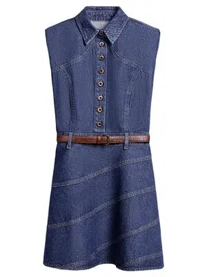 NOCTURNE Belted Denim Mini Dress - Blue