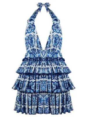 NUR KARAATA Bellano Bleu Blanc Dress - Blue