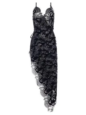 BELLE ET BON BON Florentina Noir Velvet & Tulle Beaded Long Dress With Included Slip - Black