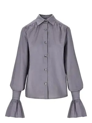 MANDRAGORA Cotton Anthracite Shirt With Decorative Cuffs – Car - Grey