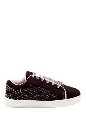 RETTROSE Amaya Luxury Embellished Lycra Lace-up Sneakers - Brown