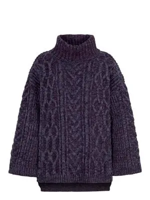 CARA & THE SKY Emily Cable Roll Neck Tunic Jumper Navy - Blue