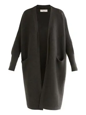 PAISIE Long Ribbed Cardigan In Dark - Grey