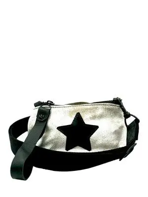 LYNN TALLERICO Darla Stadium Bag In Distressed Leather With Black Star Applique - Silver