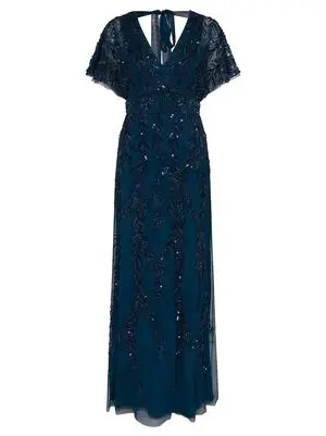 RAISHMA Embellished Gown With V-neck And Tie Back - Blue