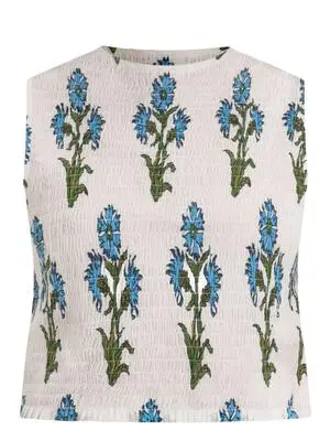 BINDU Brigitte Top Floral Print Sleeveless Blouse - Blue