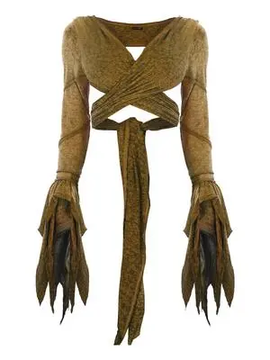 ZHENABIA Selene Bolero Desert Sand Boho Open Back Long Sleeve Top - Brown