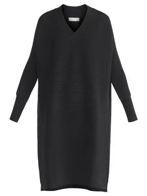 PAISIE V-neck Ribbed Jumper Dress - Black
