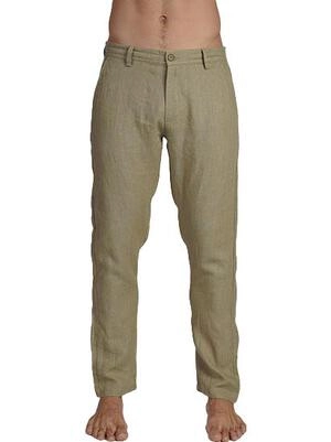 EIGHT X 100% Linen Slim Fit Pants Olive - Green
