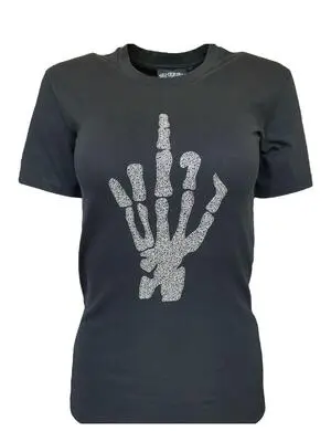 ANY OLD IRON Black / Silver Silver Beaded Skull Finger Black T-shirt - Black/silver