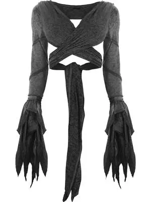 ZHENABIA Selene Bolero Top With Long Bell Sleeves And Open Back - Grey/black