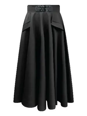 ROCH PEREL Pleather Buckles Midi Skirt - Black