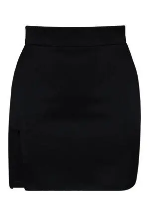 2KSTYLE Caraco High-waisted Split Satin Mini Skirt - Black