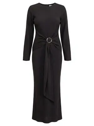TANTRA SPAIN SL Long Fitted Dress With Long Sleeves And Adjustable Metallic Hoop Waistband - Black