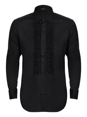 DAVID WEJ Ashton Collar Ruffle Dress Shirt - Black