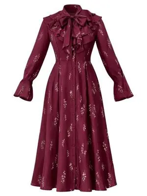 RAINSISTERS Floral Midi Dress With Ruffles: Hearts Desire - Red