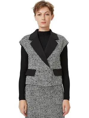 SMART AND JOY Tweed Vest With Contrasting Collar - Grey