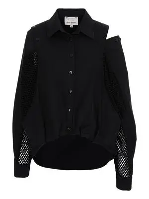 SILVIA SERBAN Oversized Cotton Shirt With Mesh Inserts - Black