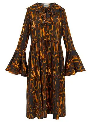KLEMENTS Morhav Silk Dress In Tortoise Shell Print - Black