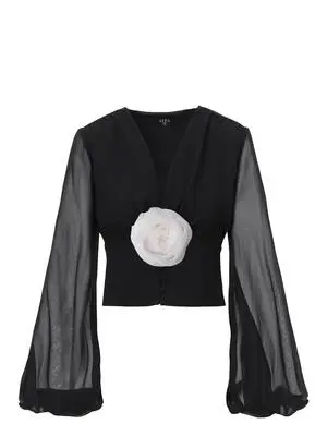 LITA COUTURE Lita Couture Ample-Sleeve Georgette Silk Top Black
