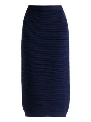 PAISIE Ribbed Midi Skirt In Navy Blue